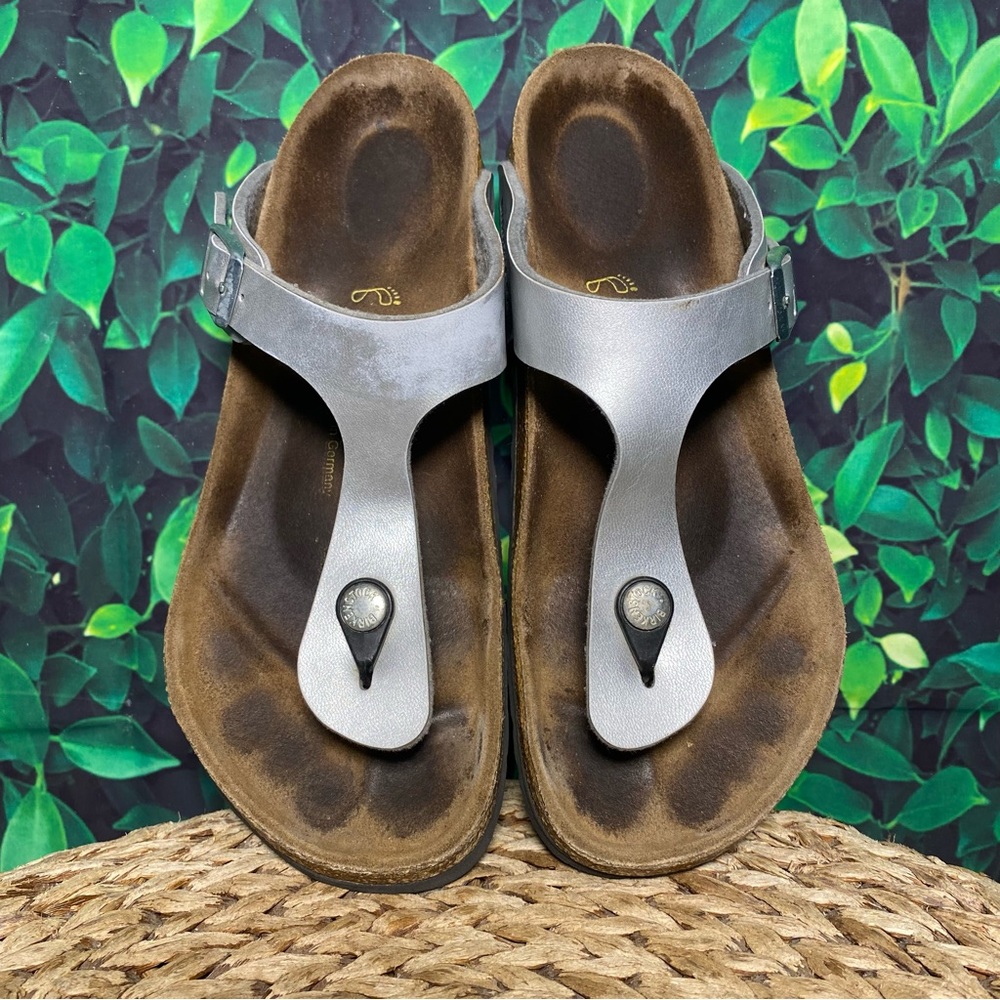 Birkenstock Gizeh Metallic Silver Thong Sandals - Gem